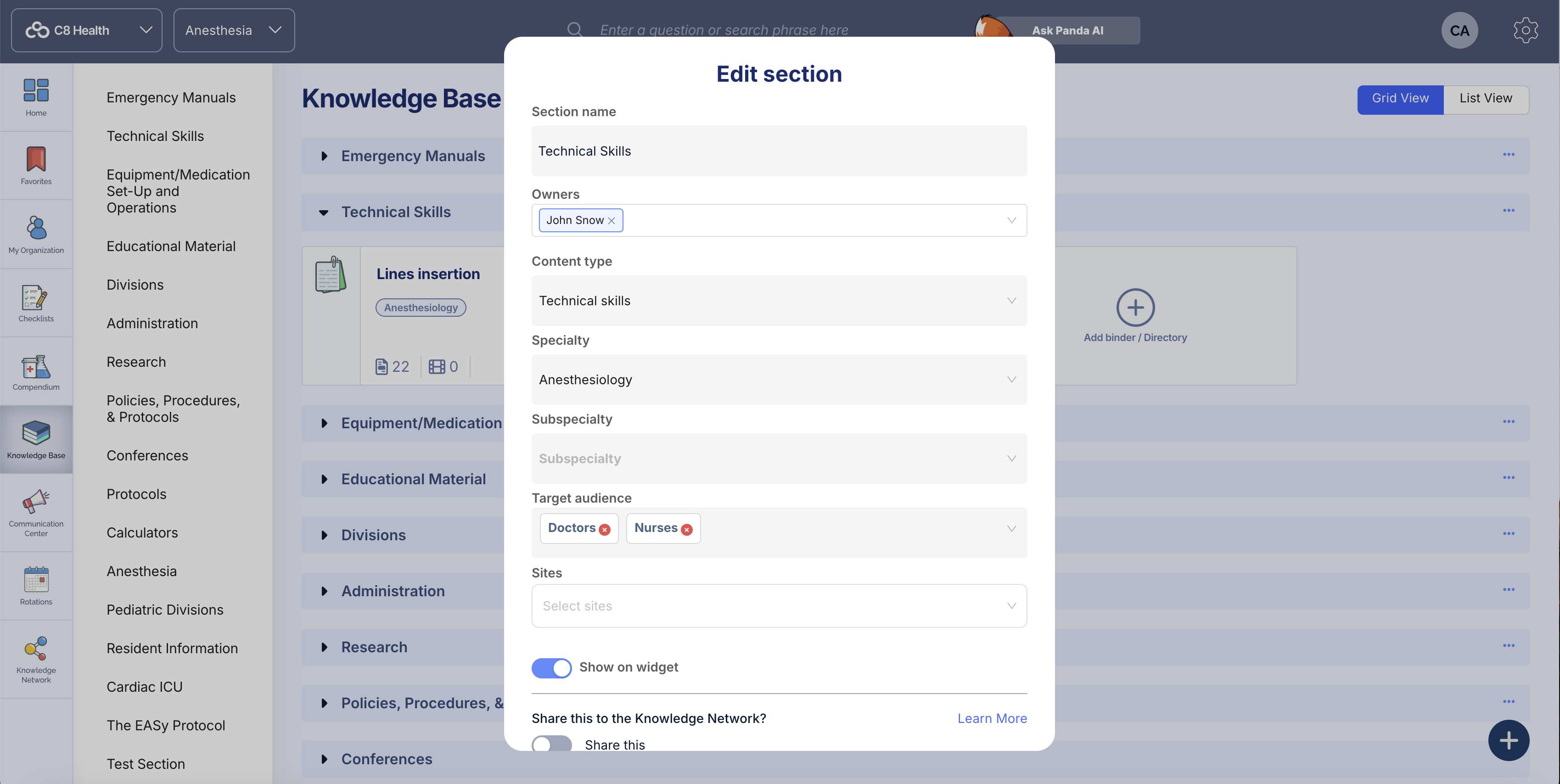 Sharing content to the Knowledge Network
